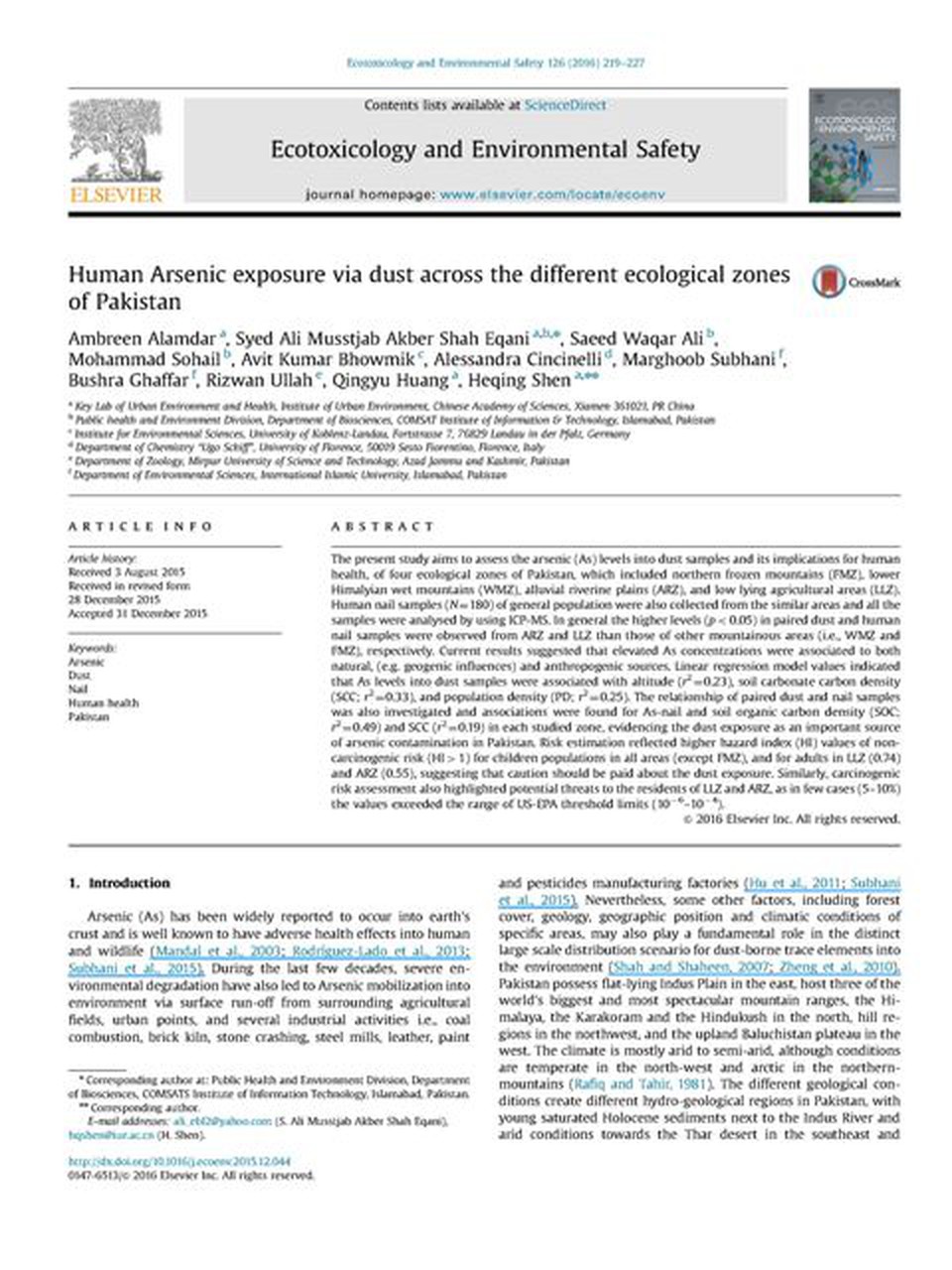Human Arsenic exposure via dust across different ecological zones ...